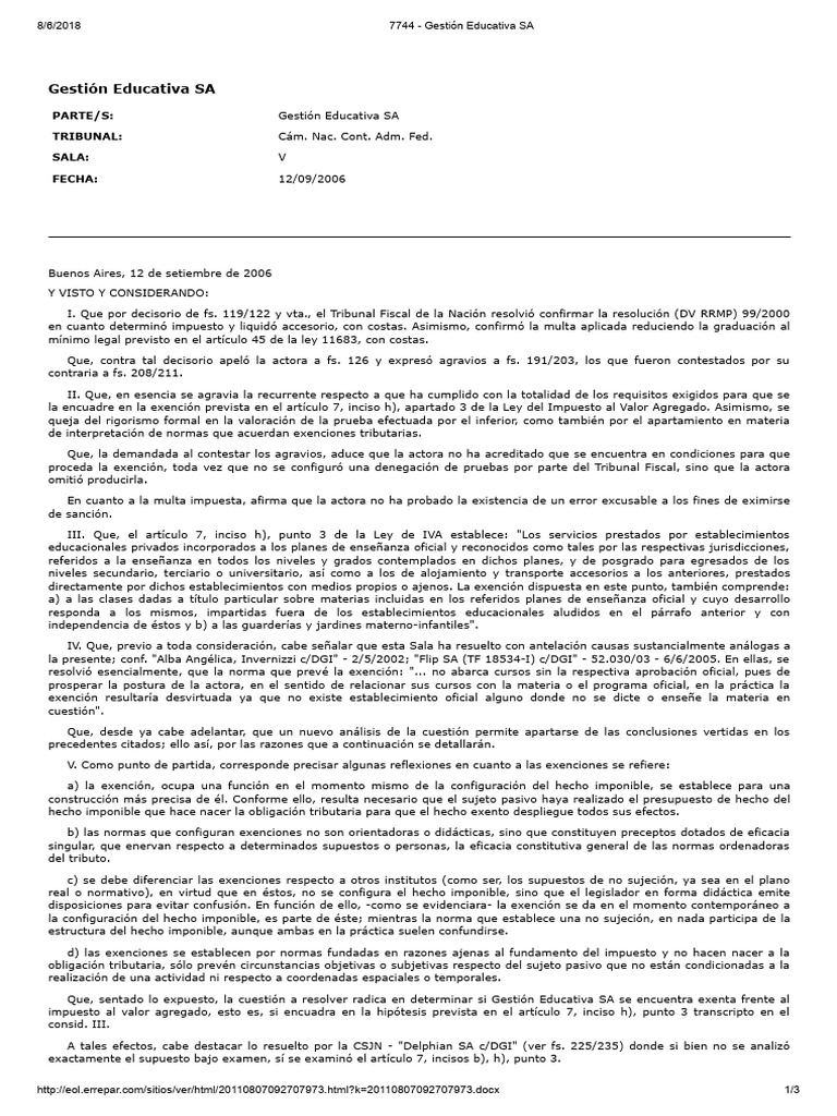 IVA Ensenanza Ingles Gestion Educativa SA Exige Reconocim Oficial ...
