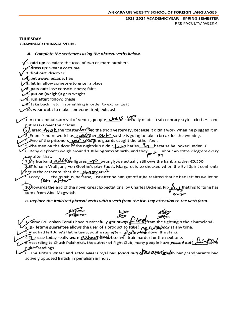 Handout (Grammar-Phrasal Verbs) | PDF