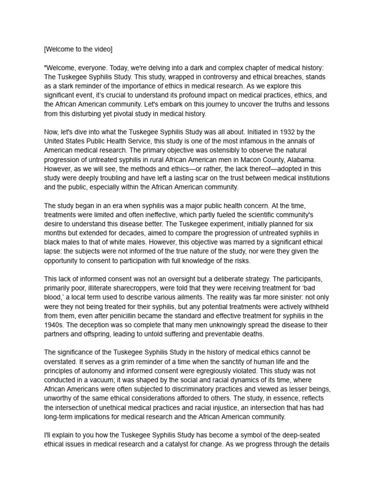Tuskegee Syphilis Study | PDF | Medical Ethics | Informed Consent