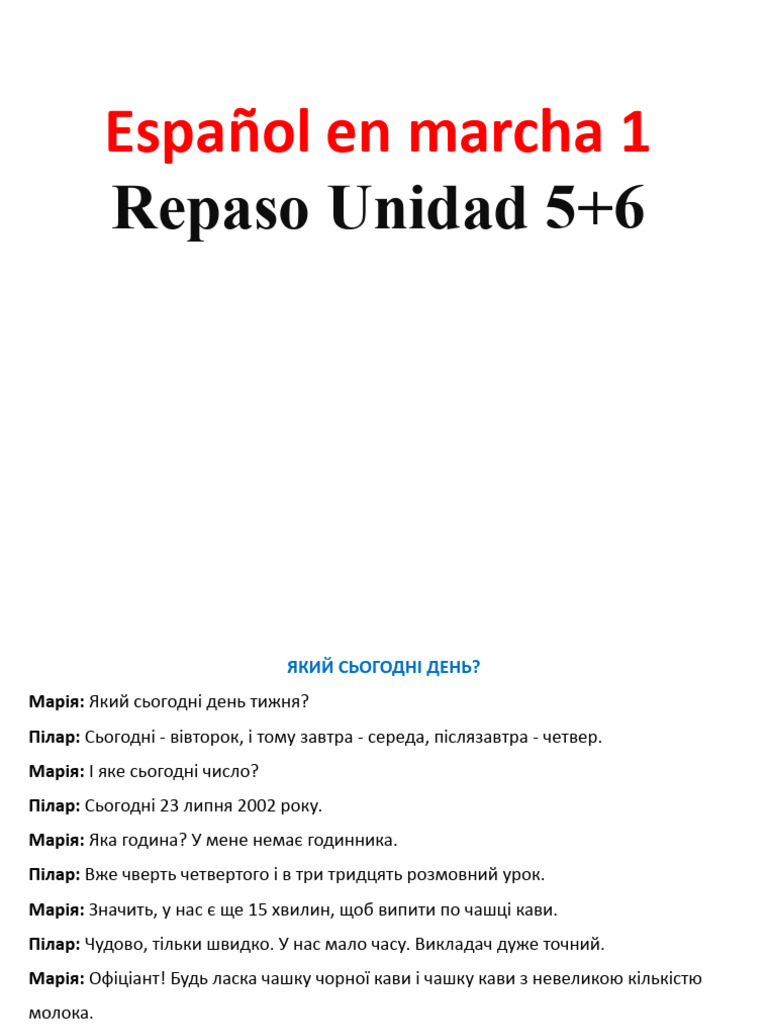 Español en Marcha 1 Repaso Unidad 5+6 | PDF