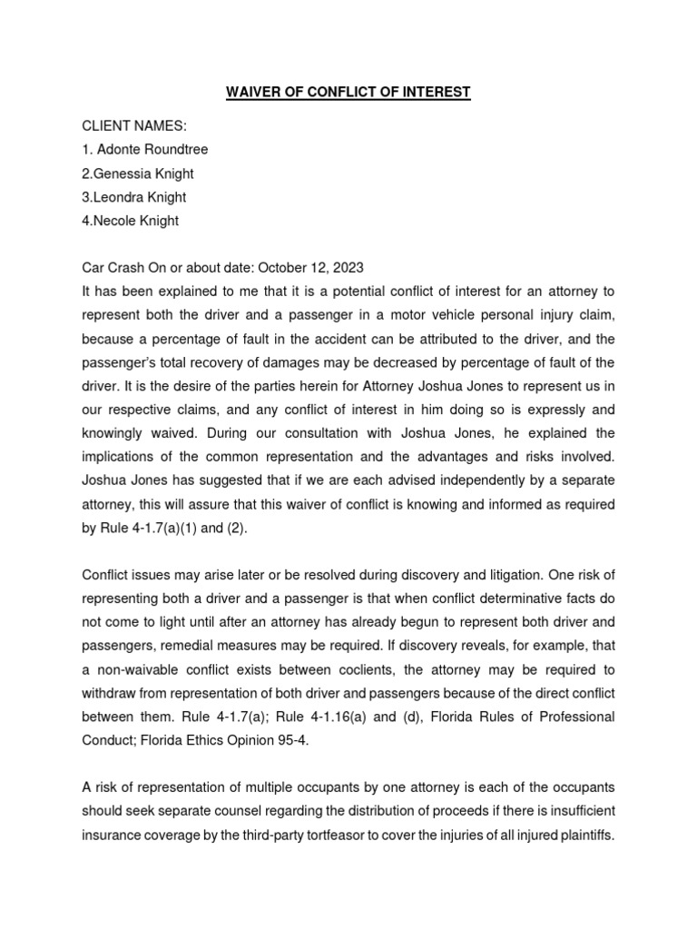Waiver of Conflict of Interest | PDF | Conflict Of Interest | Insurance