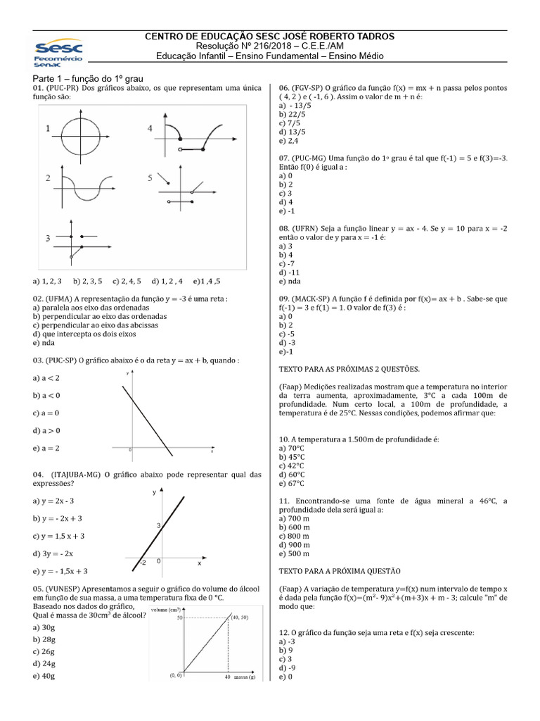 Apostila - 9º Ano - Função Do 1º e 2º Grau | PDF | Função (Matemática ... Apostila - 9º Ano - Função Do 1º e 2º Grau | PDF | Função (Matemática ...