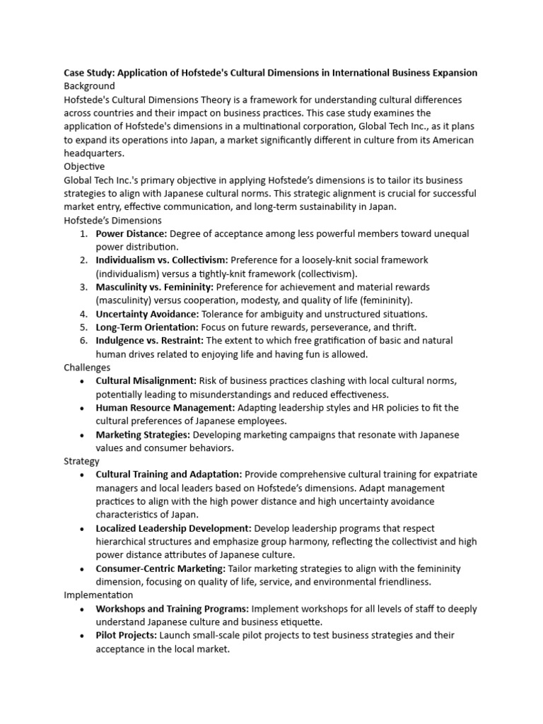 Case Study - International Expansion Hofstede | PDF | Social Psychology ...