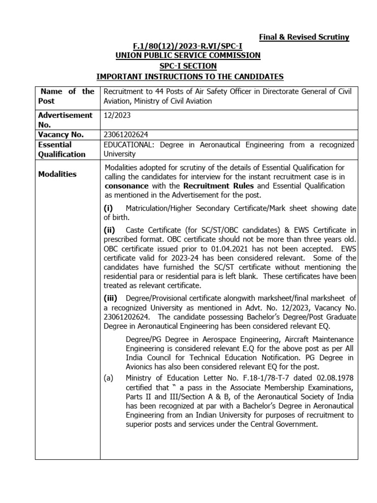 Shortlisted Candidates - Air Saftey Officer | PDF
