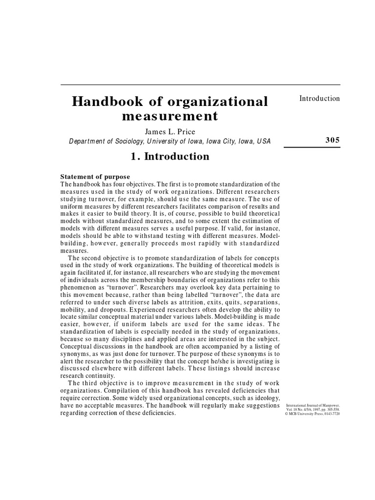 Handbook of Organizational Measurement | PDF | Validity (Statistics ...