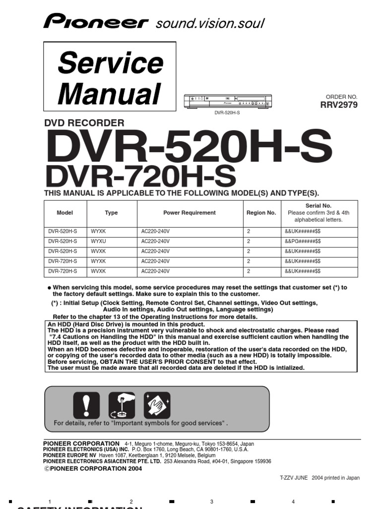Pioneer DVR 520 Service Manual | PDF | Laser | Display Technology