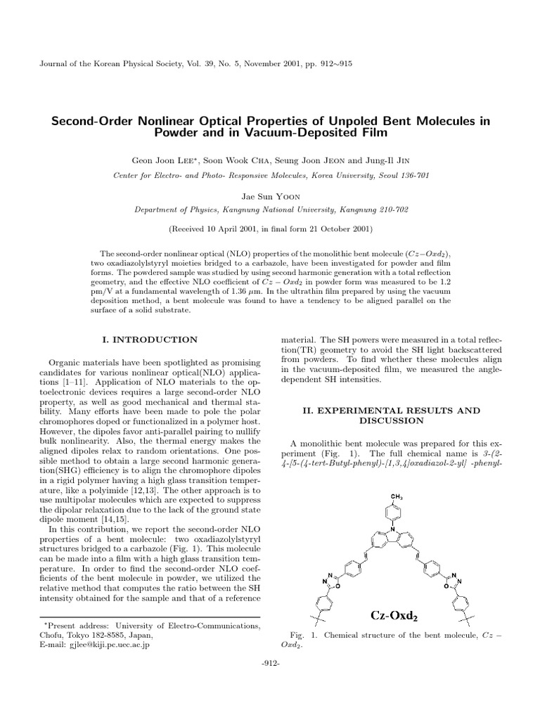 Lee Second-Order Nonlinear Optical Properties of Unpoled Bent Molecules in Powder and in Vacuum ...