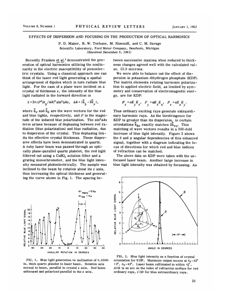 Maker1962 Effects of Dispersion and Focusing On The Production of Optical Harmonics | PDF ...