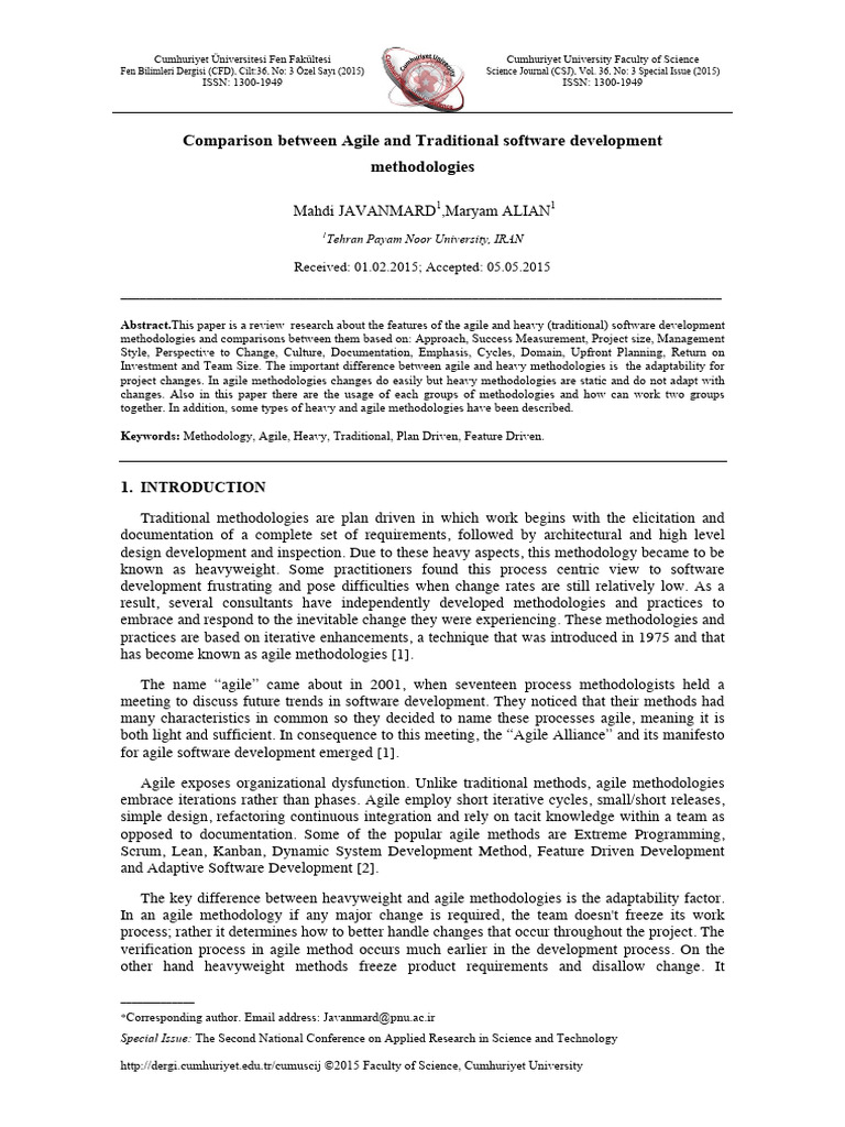 Comparison Between Agile and Traditional Software Development ...