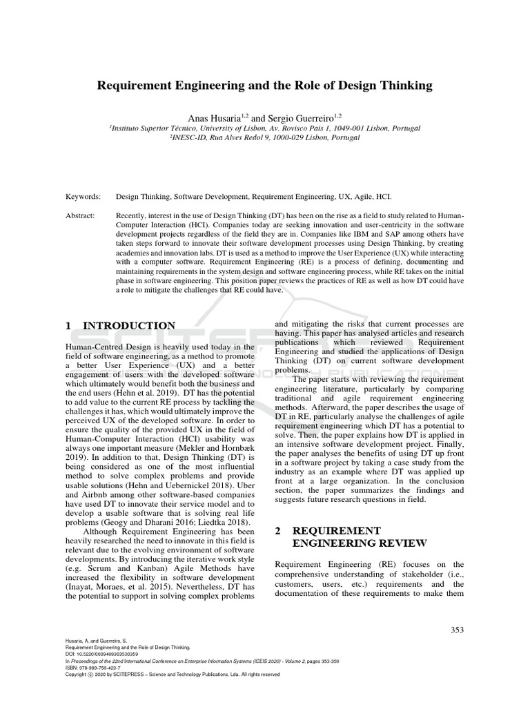 Requirement Engineering and The Role of Design Thinking | PDF | Agile ...