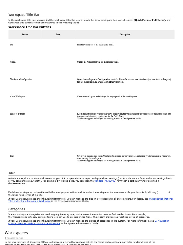 Acumatica Workspace Title Bar Pdf Window Computing Menu Computing 