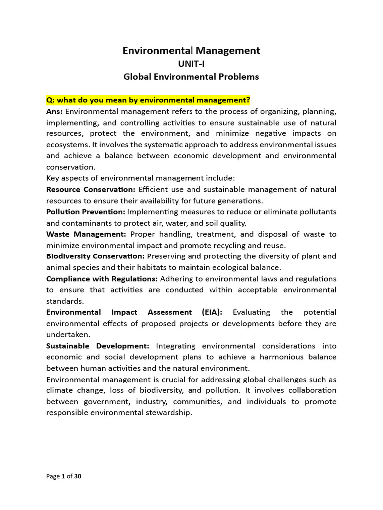 UNIT-1 Global Environmental Problems | PDF | Climate Change | Ozone ...