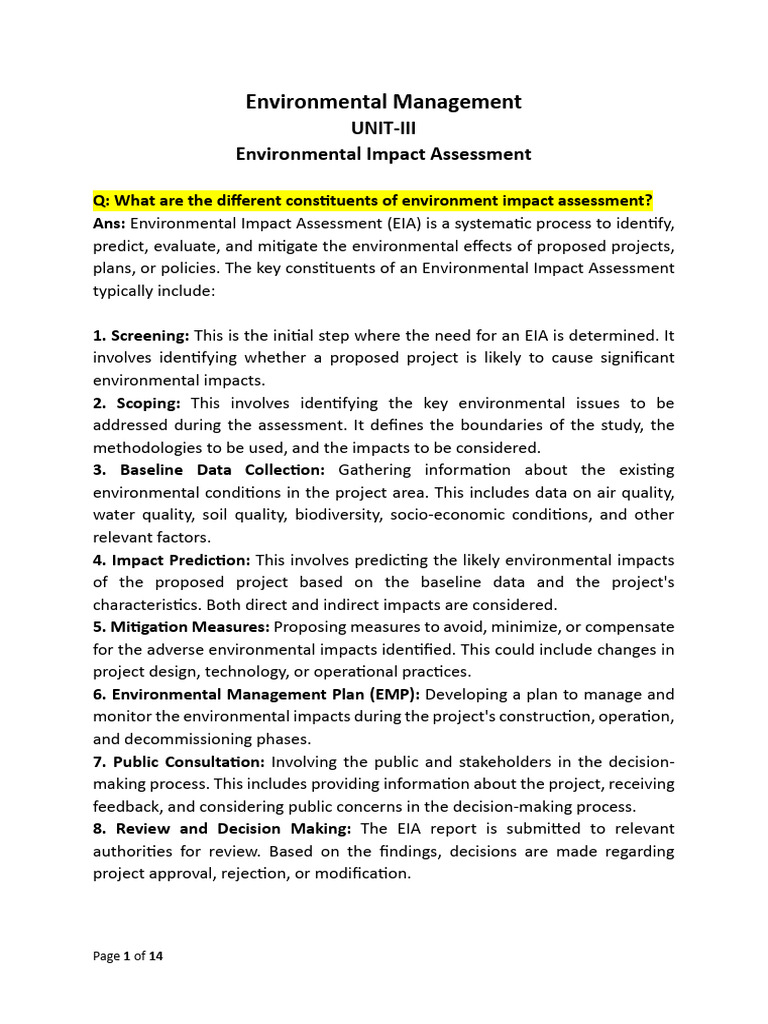 UNIT-3 Environmental Impact Assessment | PDF | Environmental Impact ...