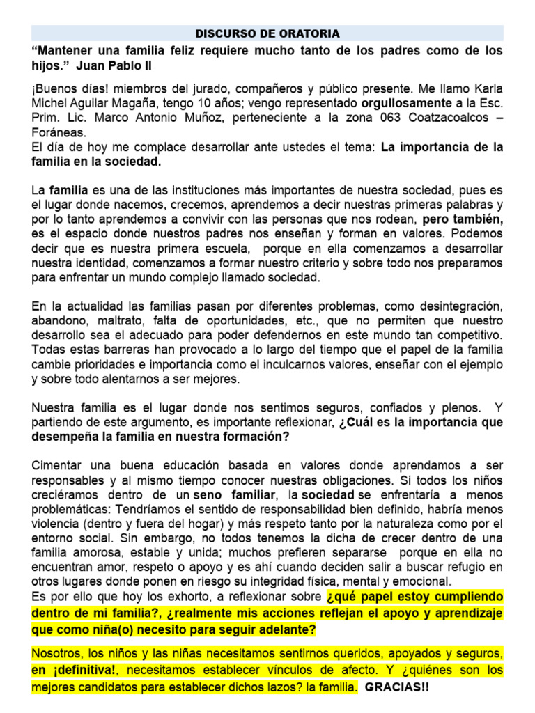 Discurso de Oratoria | PDF | Familia | Sociedad