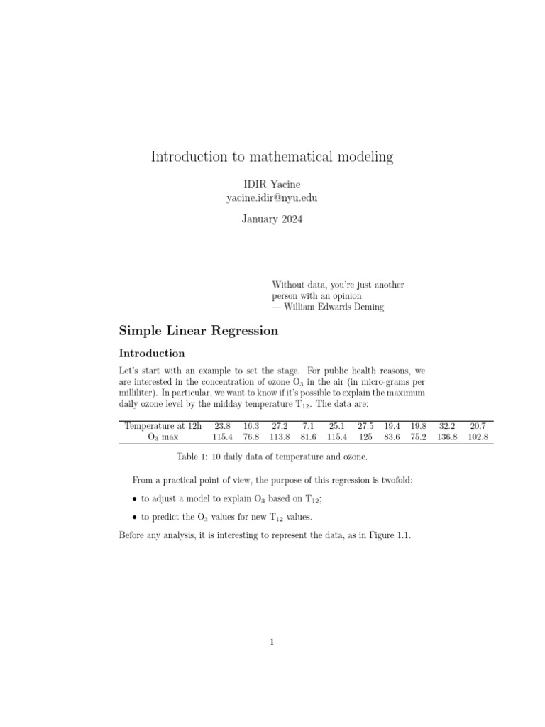 Introduction To Mathematical Modeling: Simple Linear Regression | Download Free PDF | Errors And ...