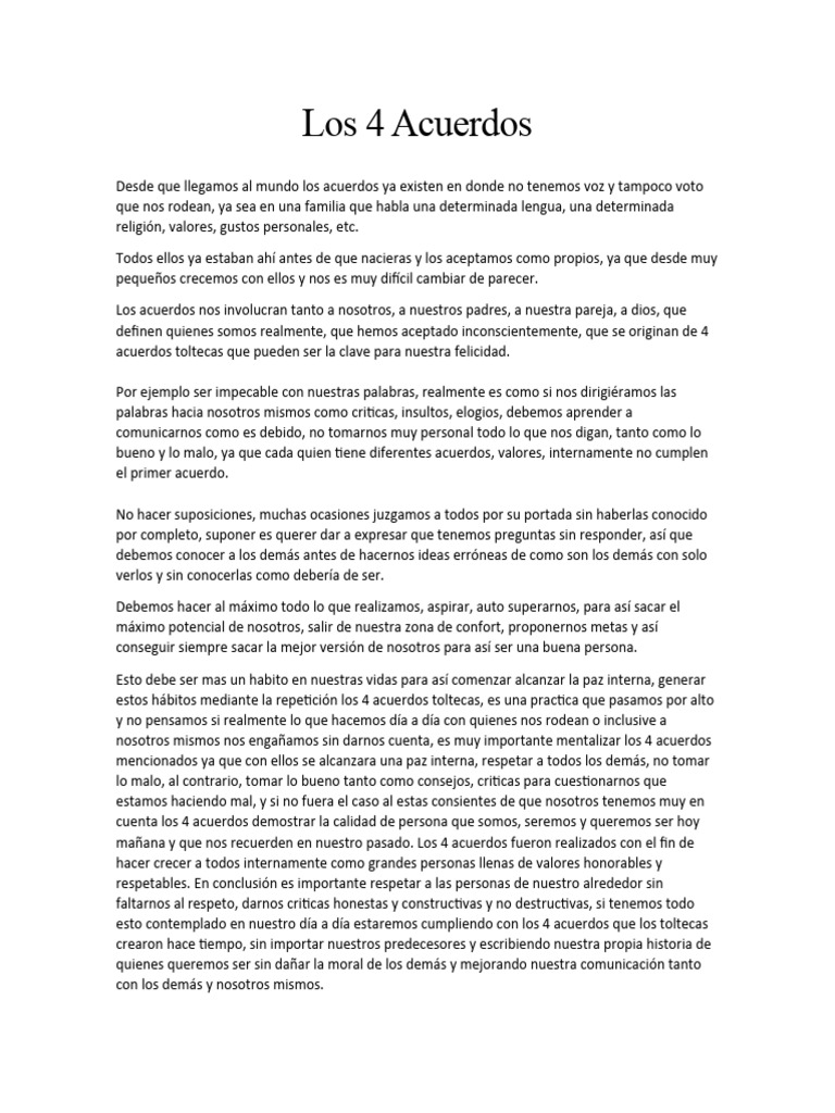 Los 4 Acuerdos Toltecas: Claves de Vida | PDF | Felicidad