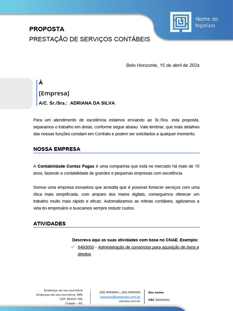 Proposta de Prestacao de Servicos Contabeis | PDF | Contabilidade ...