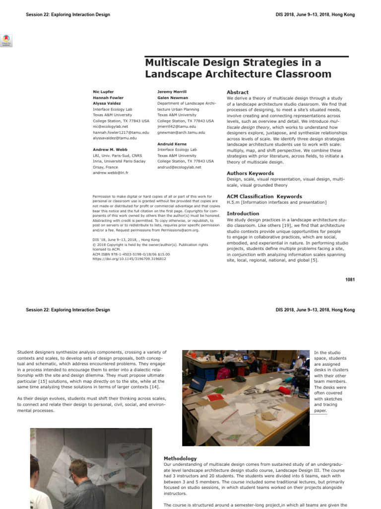 Multiscale Design Strategies in A Landscape Architecture Classroom | PDF | Map | Design