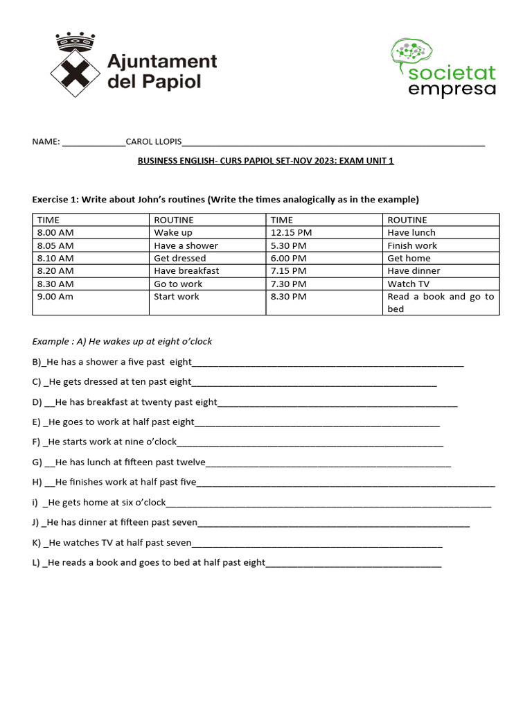 Exam Unit 1 | PDF