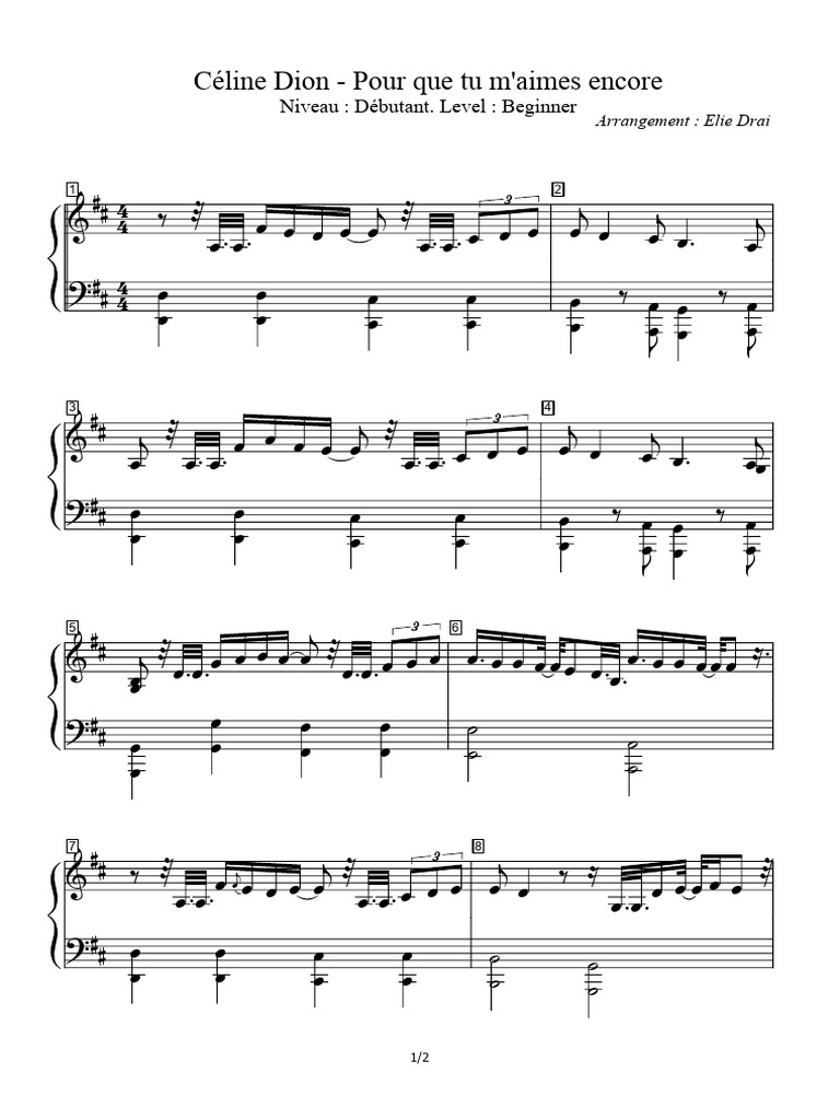 Céline Dion - Pour que tu m_aimes encore - Niveau Débutant | PDF