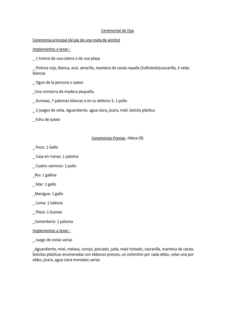 Ceremonial de Oya y Zaraza | PDF