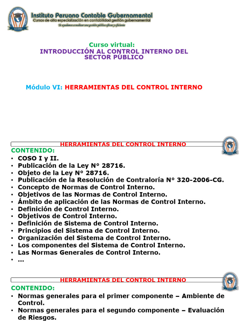 Diapositiva Módulo Vi Herramientas Del Control Interno | PDF | Evaluación | Evaluación de riesgos
