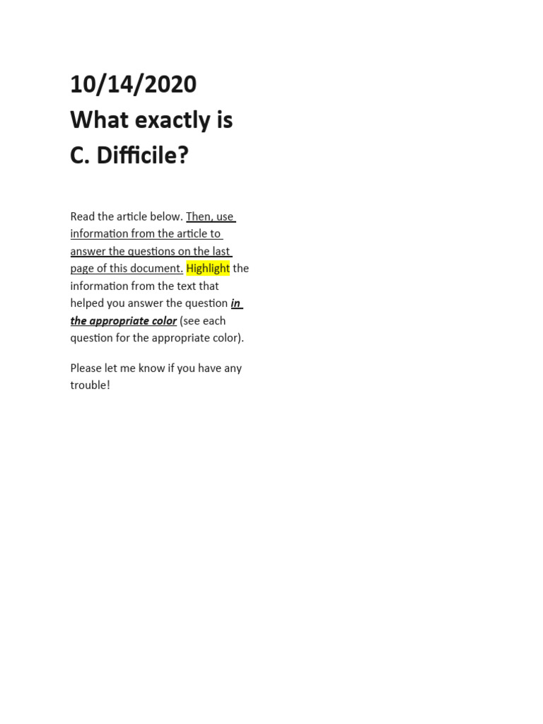 DOMINIC DODD - What Exactly Is C. Difficile? | PDF | Bacteria ...