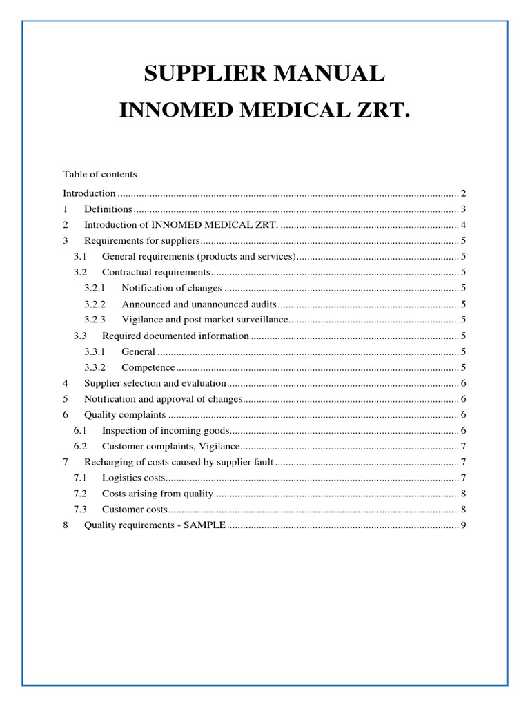 Supplier Manual-1 | PDF | Quality Management System | Medical Device