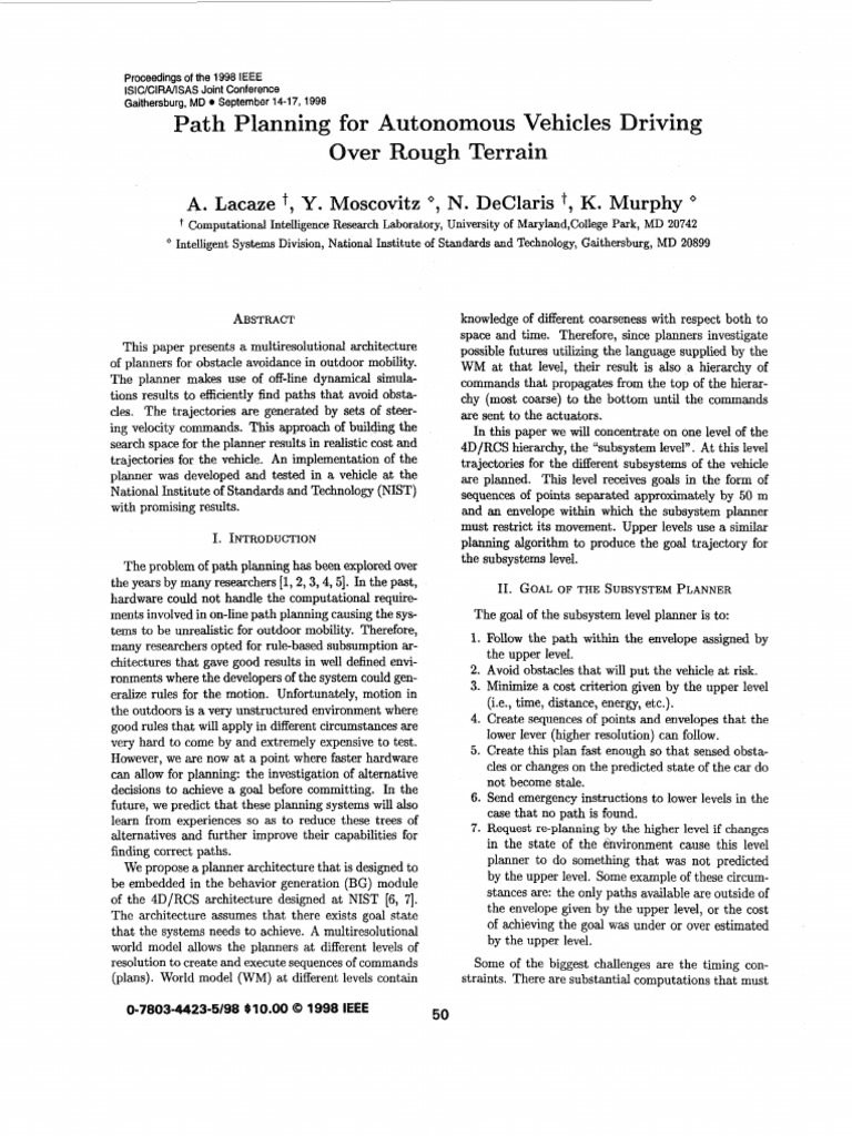 Path Planning For Autonomous Vehicles Driving Over Rough Terrain | PDF