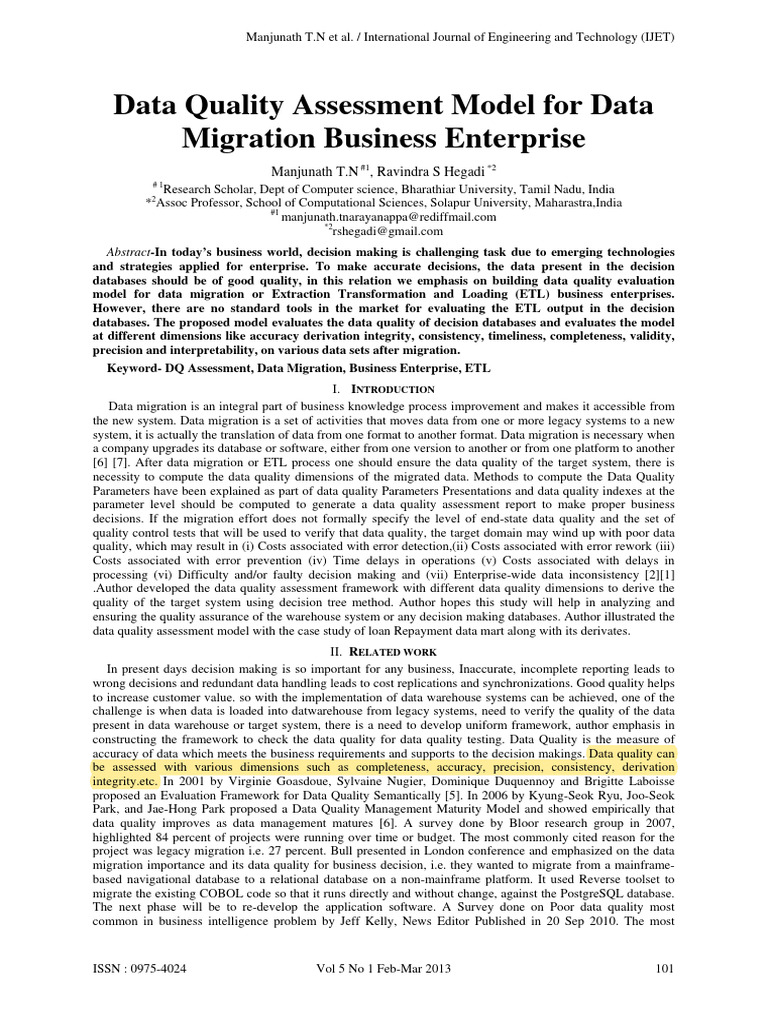 Data Quality Assessment for ETL Migration | PDF | Data Quality | Loans