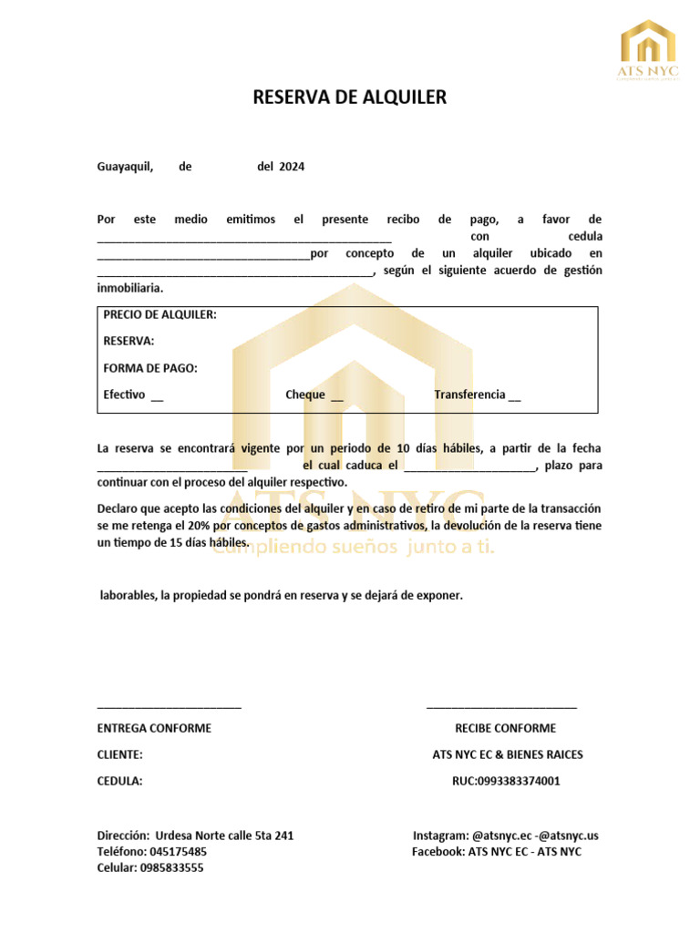 Reserva de Alquiler Original | PDF