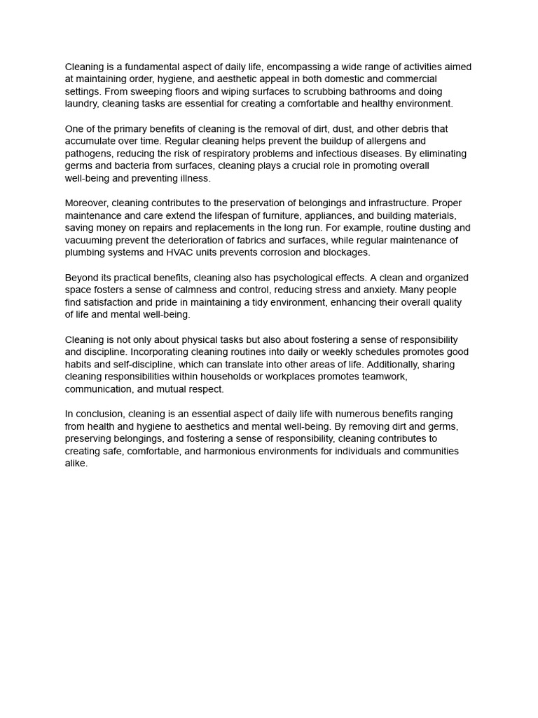 Cleaning Essay | PDF