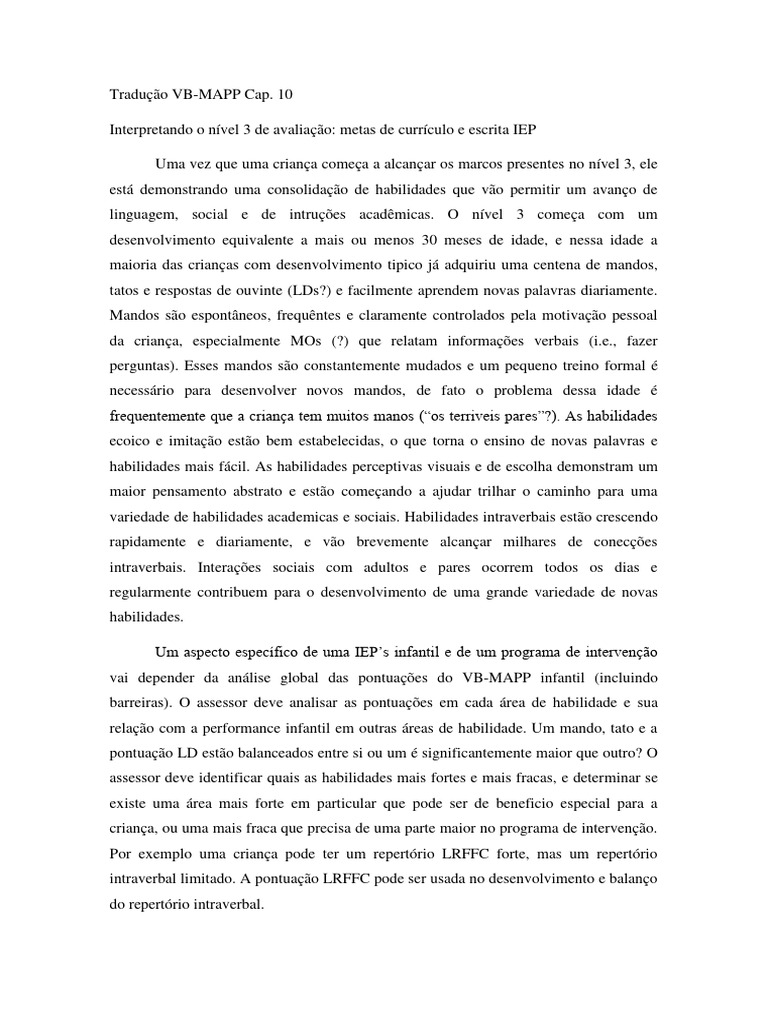 VB MAPP - Capítulo 10 Manual | PDF | Aprendizado | Comportamento