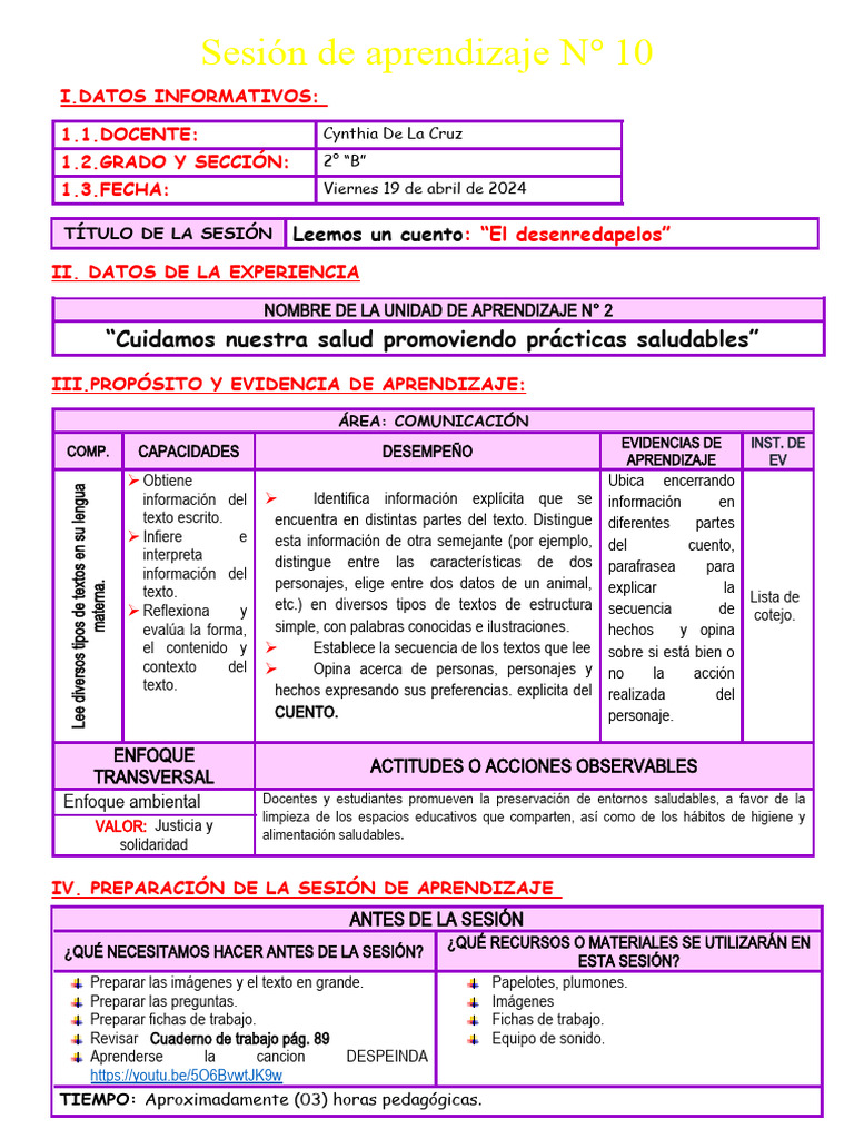 Sesión 10 Comu 19 de Abril Leemos Un Cuento El Desenredapelos Maestra Janet | PDF | Aprendizaje ...