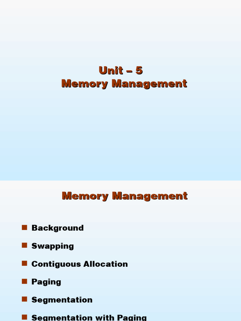 Unit 5memory Management | PDF | Computer Data | Computer Architecture