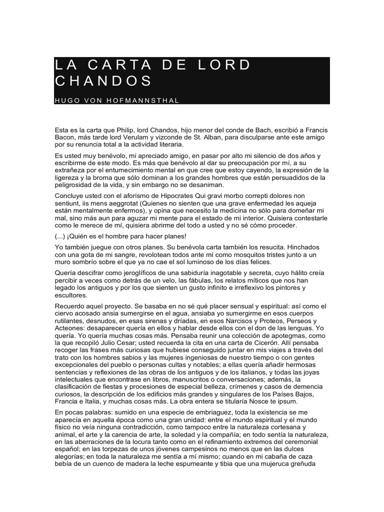 La Carta de Lord Chandos | PDF | Amor