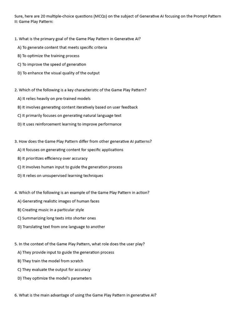 Unit 3prompt Pattern Game Play Pattern | PDF | Artificial Intelligence ...
