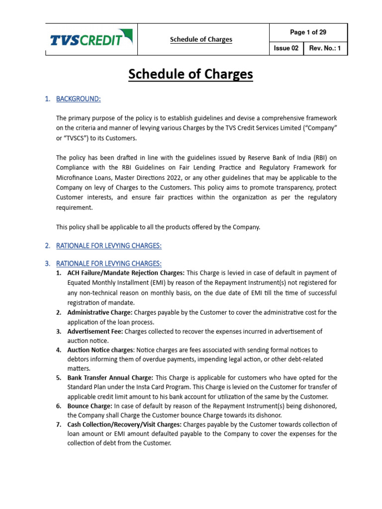 Schedule of Charges Website Version-1-1-1 | PDF | Securitization | Debt