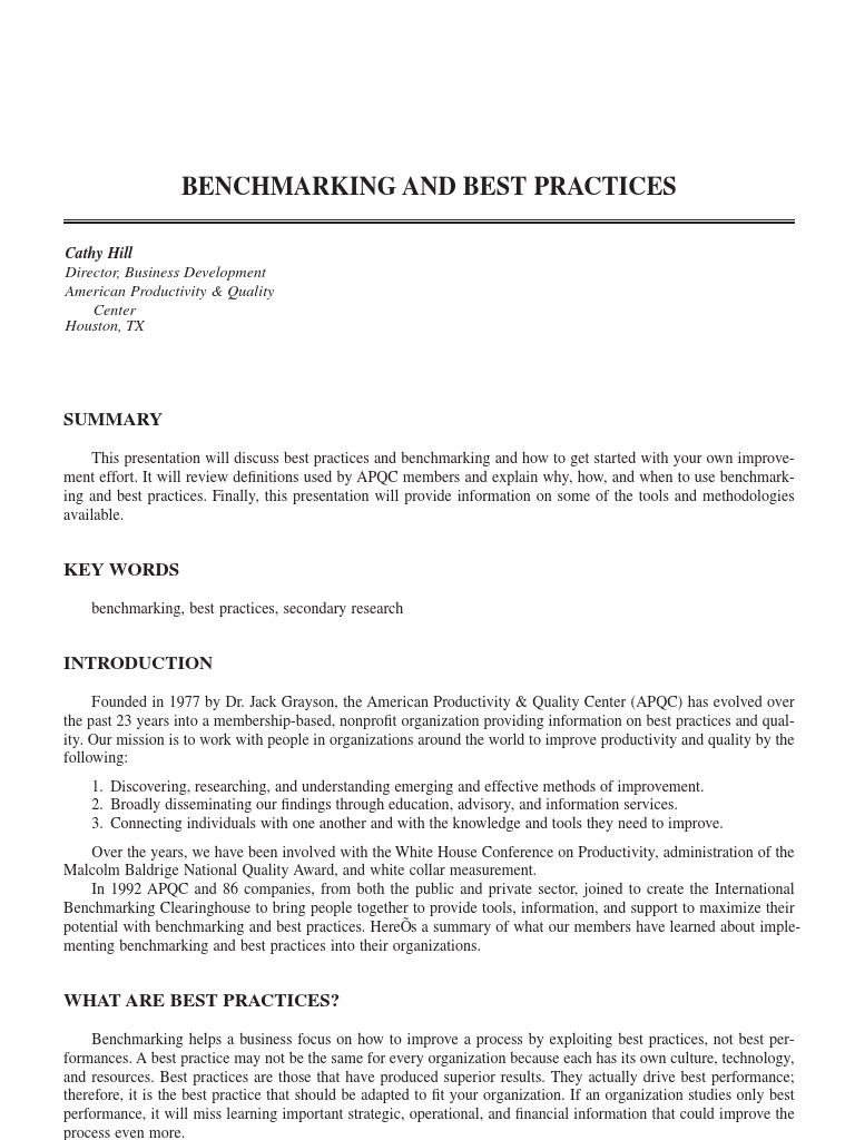 Benchmarking+Best Practices | Download Free PDF | Benchmarking ...