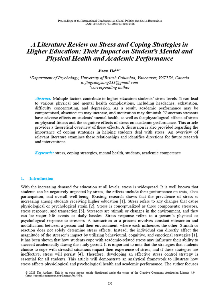 A Literature Review On Stress and Coping Strategie | PDF | Stress ...