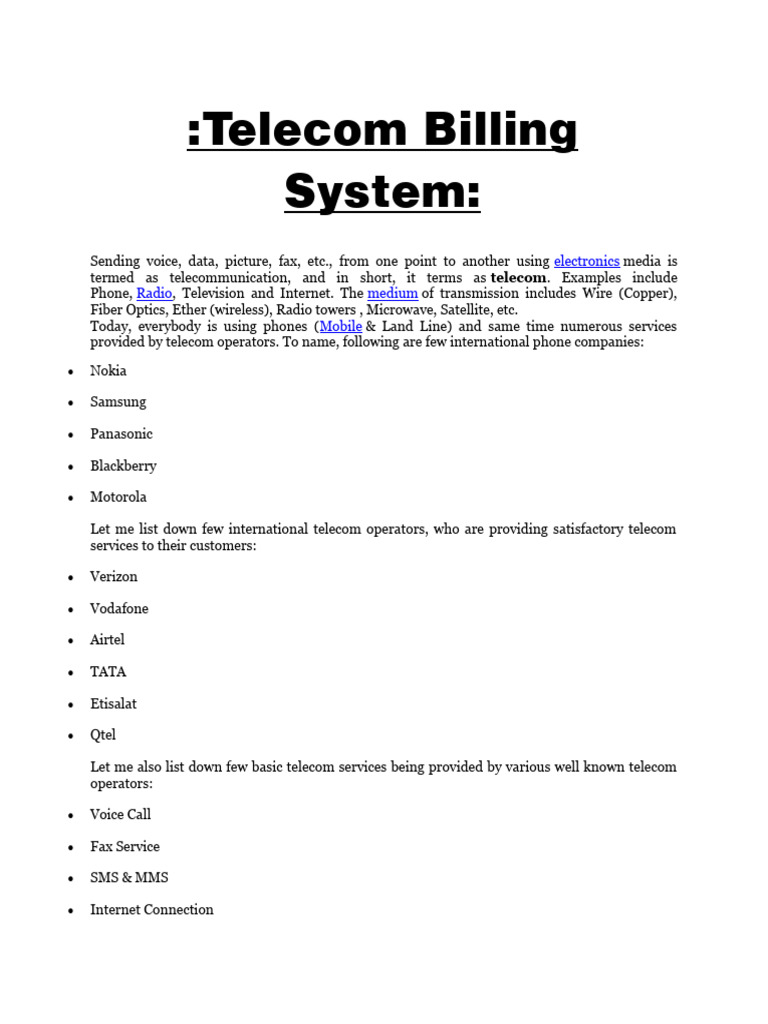 Telecom Billing System | PDF | Invoice | Customer Relationship Management