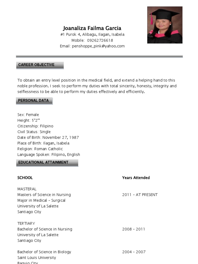 Joanaliza Garcia's Nursing Resume | PDF | Wellness