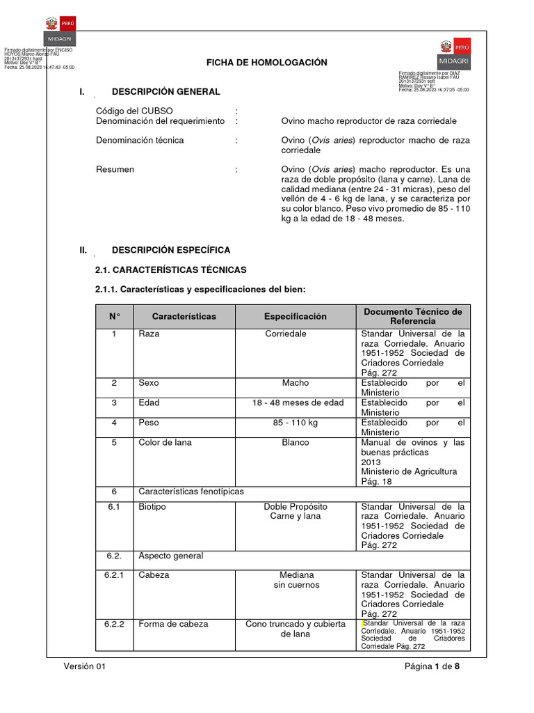 Ficha de Ovino Macho Reproductor de Raza Corriedale-1 | PDF | Oveja