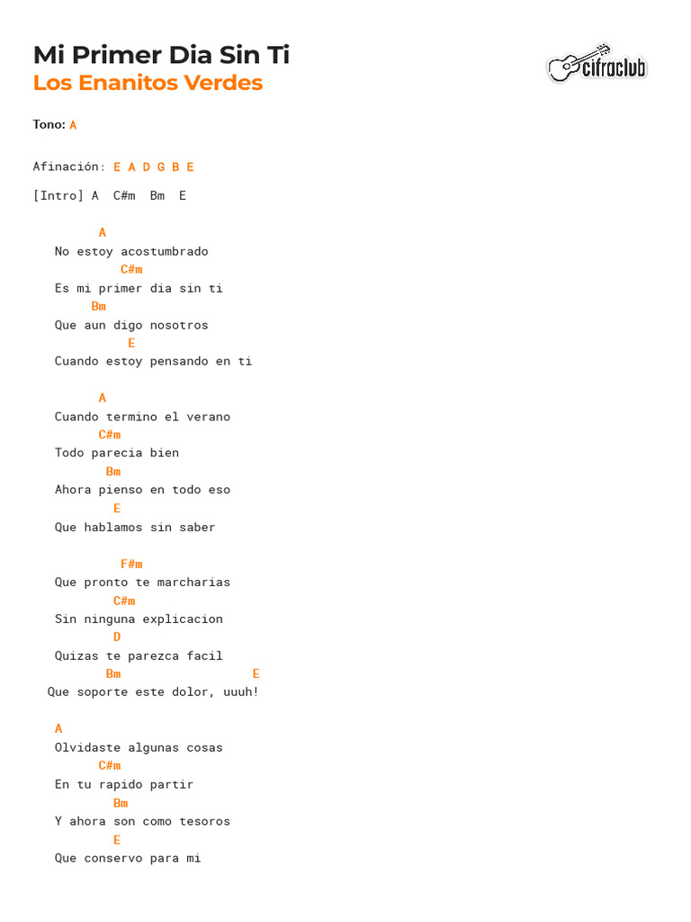Cifra Club - Los Enanitos Verdes - Mi Primer Dia Sin Ti | PDF
