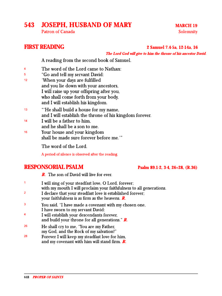 Feast of St. Joseph - Lectionary Readings | PDF