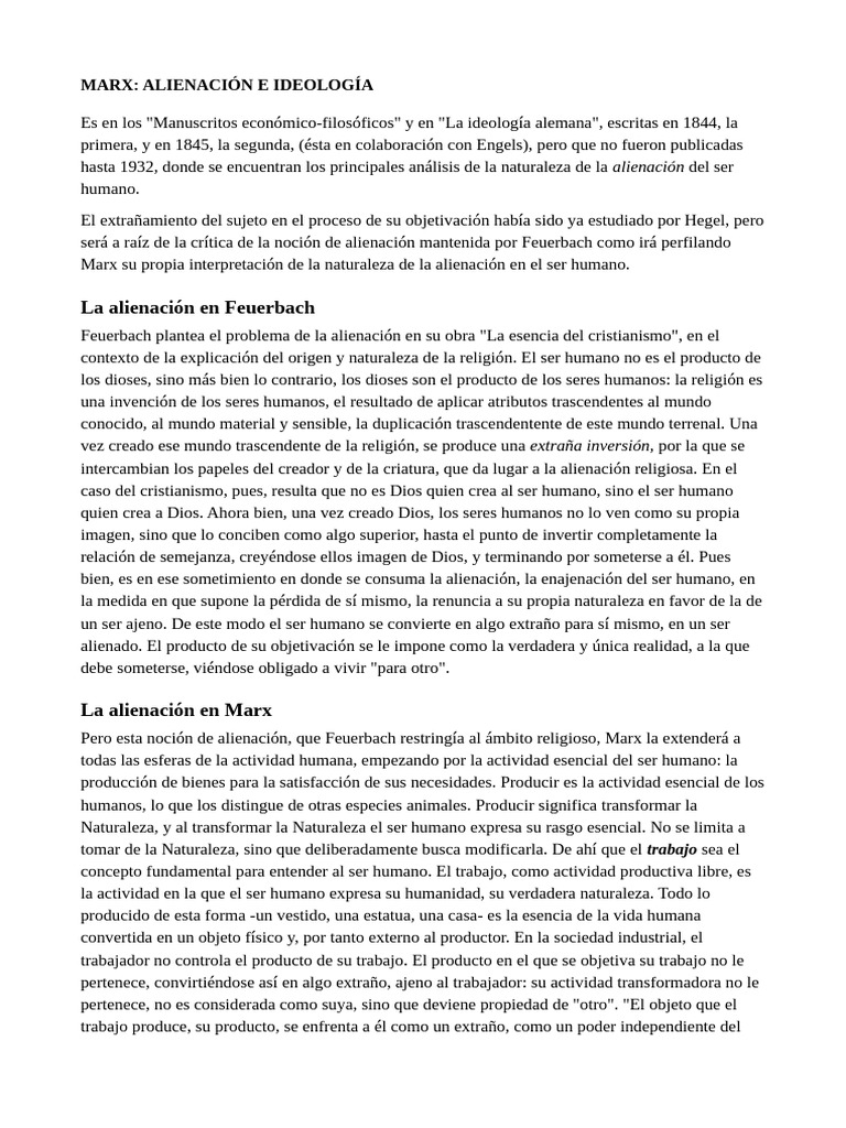 Alienación e Ideología en Marx | PDF | La teoría de la alienación de ...