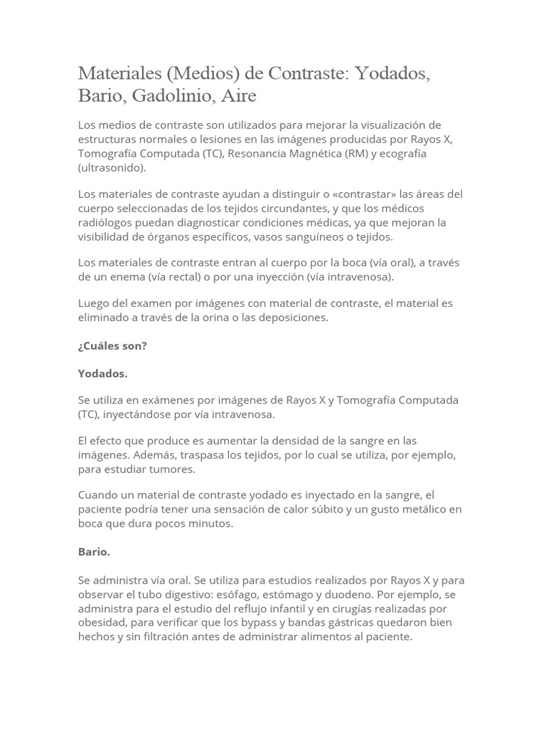 Materiales de contraste | PDF | Medicamentos con receta | Ct Scan