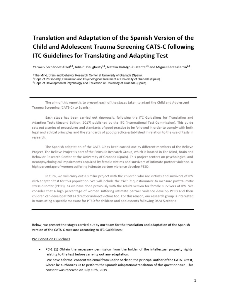 Translation and Adaptation of The Spanish Version of The Child and ...