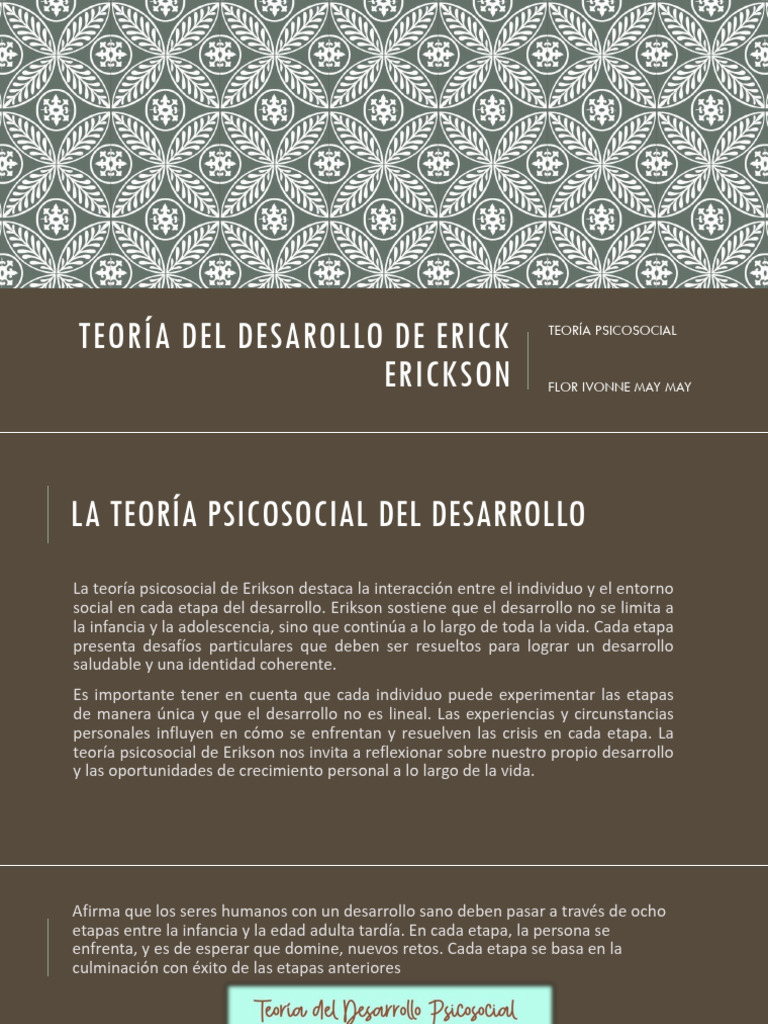 teoría DEL DESAROLLO de ERICK ERICKSON | PDF | Adultos | Vejez
