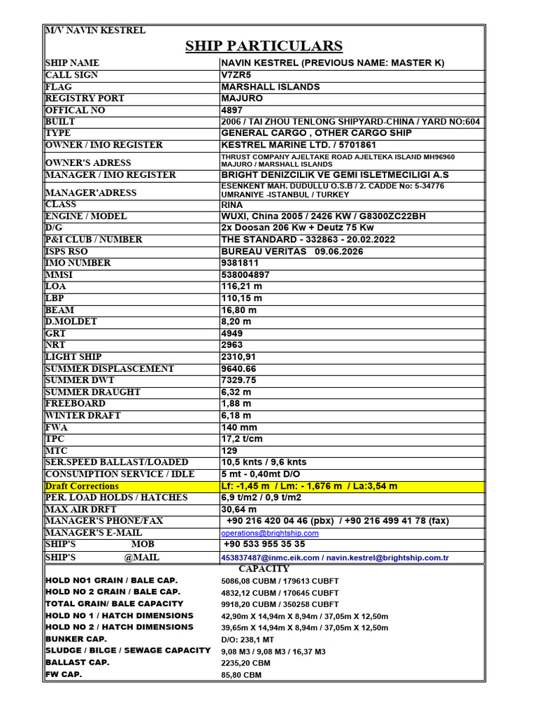 Ships Particular | PDF | Watercraft | Water Transport